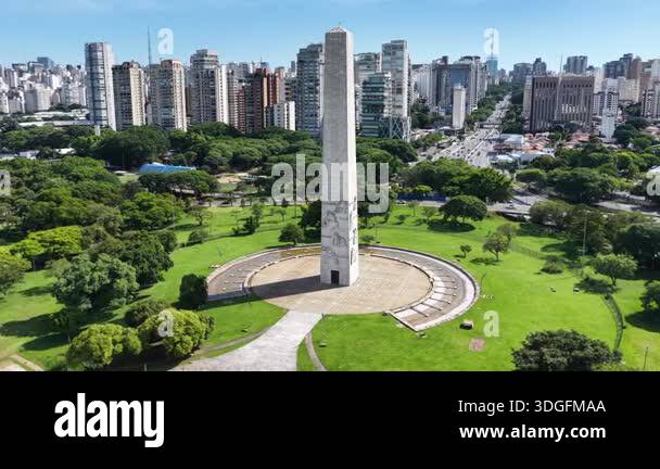 Obelisk Monument In Sao Paulo Brazil. Highrise Buildings. Leisure Park ...