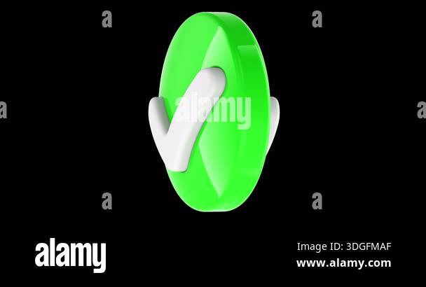 Green check mark icon rotation animation seamlessly loopable. 3D ...