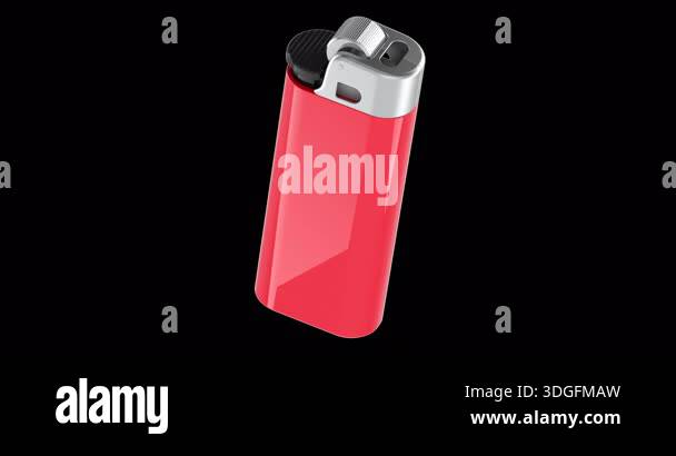 Red disposable cigarette lighter rotation animation seamlessly loopable ...