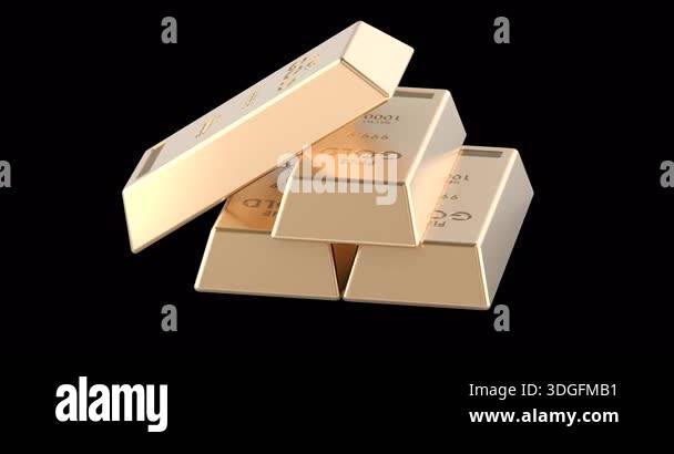 Gold bars rotation animation seamlessly loopable. 3D rendering isolated ...