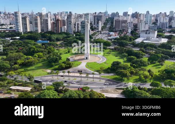 Obelisk Monument In Sao Paulo Brazil. Highrise Buildings. Leisure Park ...