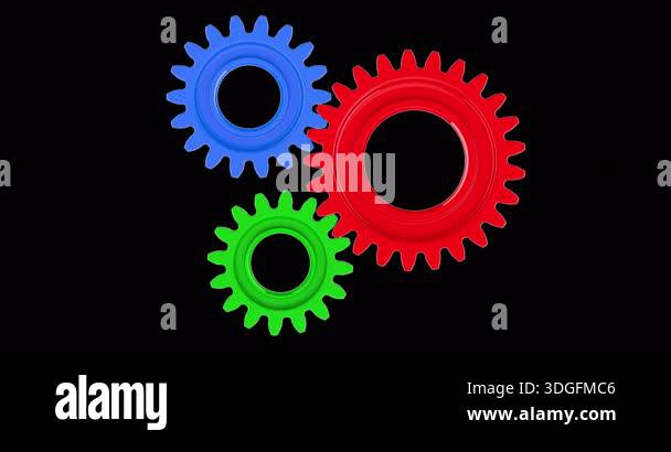 Colorful gear wheels rotation animation seamlessly loopable. 3D ...