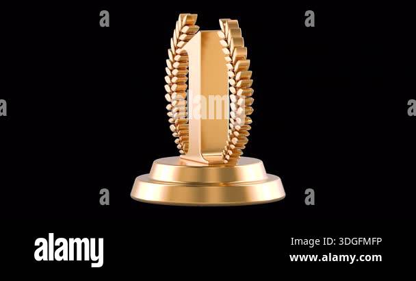 Golden number one trophy with laurel wreath rotation animation ...