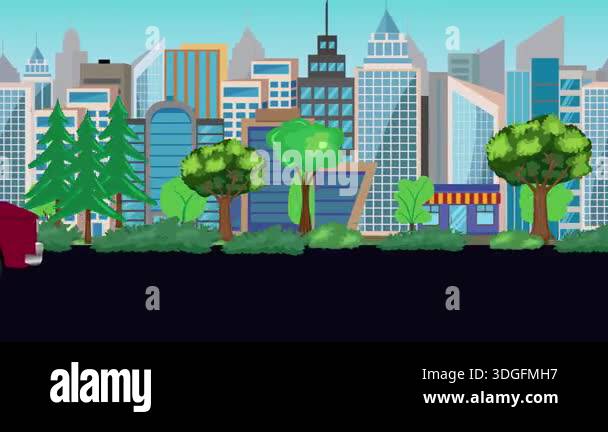 Animation of retro car driving on the street, city background Stock ...