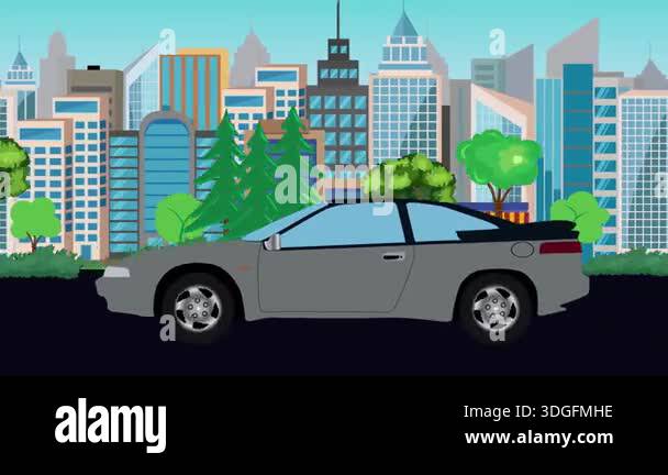 Animation of retro car driving on the street, city background Stock ...