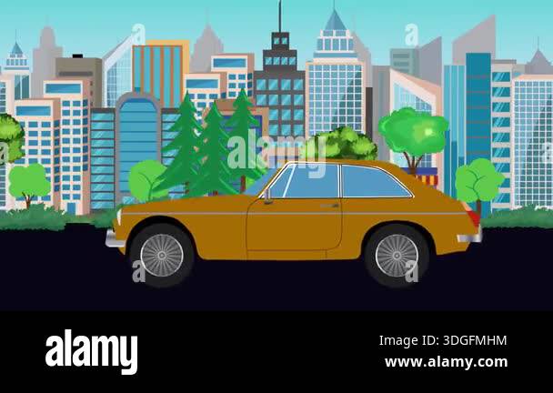 Animation of retro car driving on the street, city background Stock ...