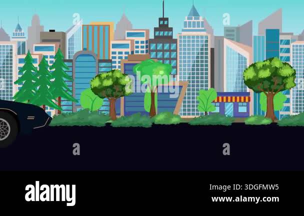 Animation of retro car driving on the street, city background Stock ...