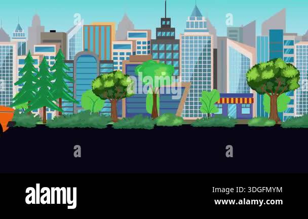 Animation of retro car driving on the street, city background Stock ...