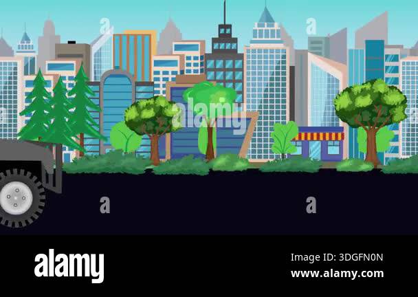 Animation of retro car driving on the street, city background Stock ...