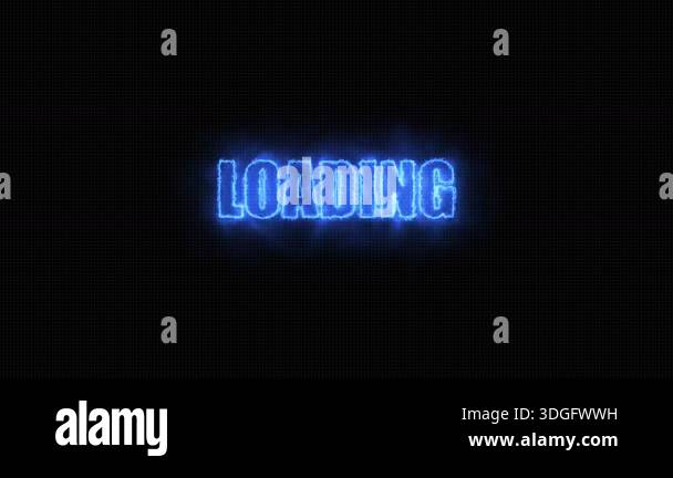 Glow flicker and fluid effect animation a Loading text on a black grid ...