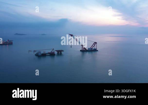 Offshore crane vessel for wind power construction near Pingtan Island ...