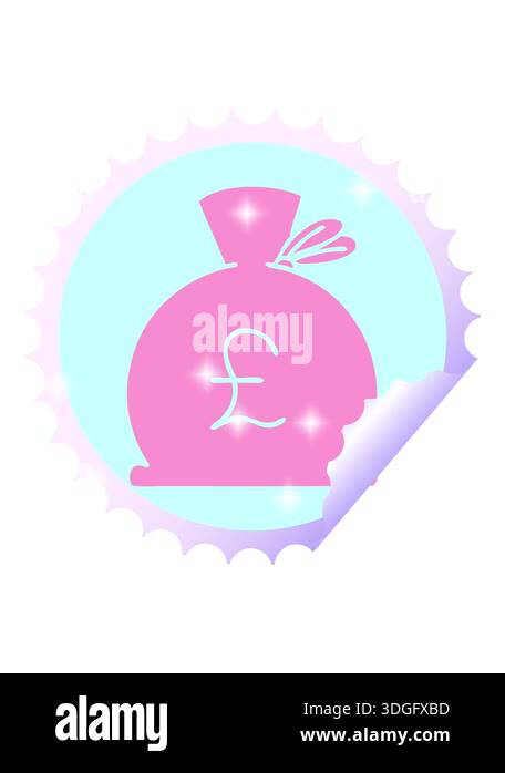 glitter effect animation of circular peeling sticker cartoon of a bag ...