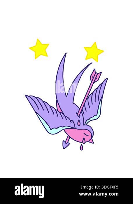 spinning stars animation of tattoo in traditional style of a swallow ...