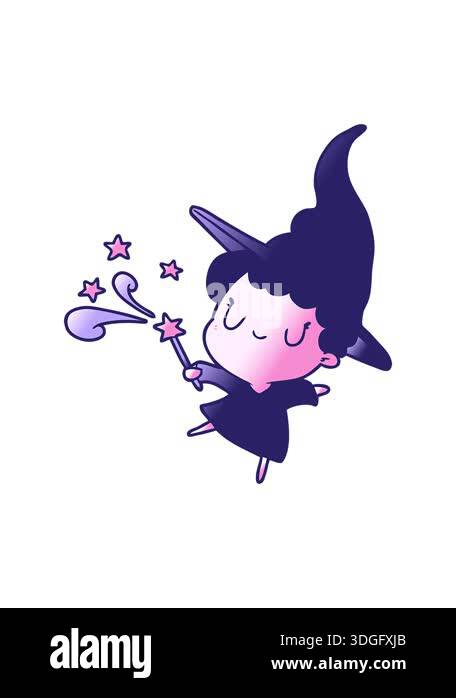 jiggle and pause animation of cute cartoon witch casting spell Stock ...