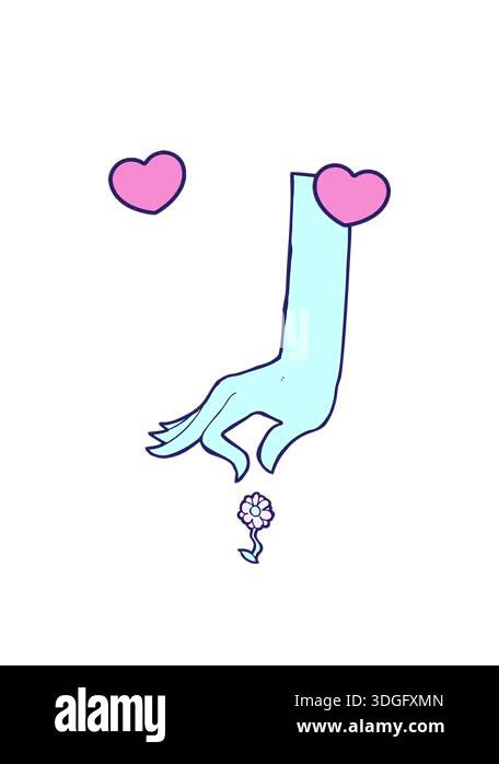 spinning hearts animation of cartoon hand picking flower Stock Video ...