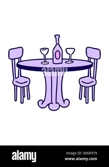 neon light effect animation of hand drawn cartoon doodle dinner table ...