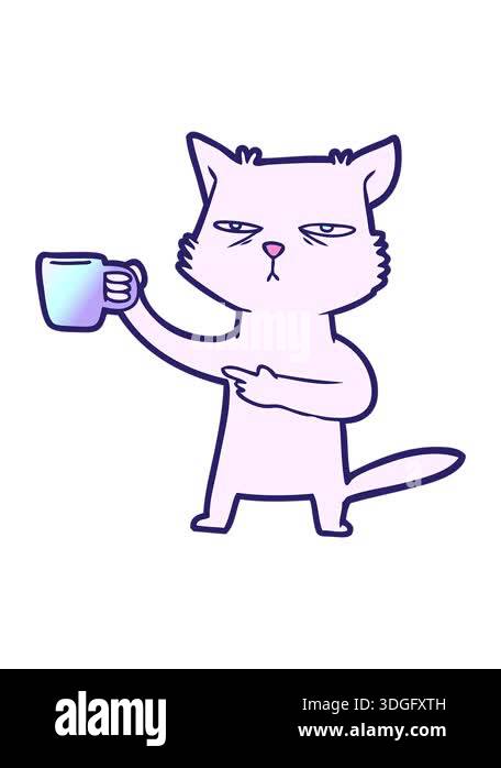 shine light effect animation of cartoon cat needing a refill of coffee ...