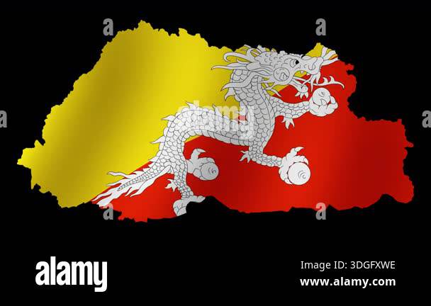 Looping animation of the Bhutan flag as a map with a transparent ...