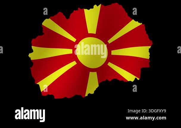 Looping animation of the North Macedonia flag as a map with a ...