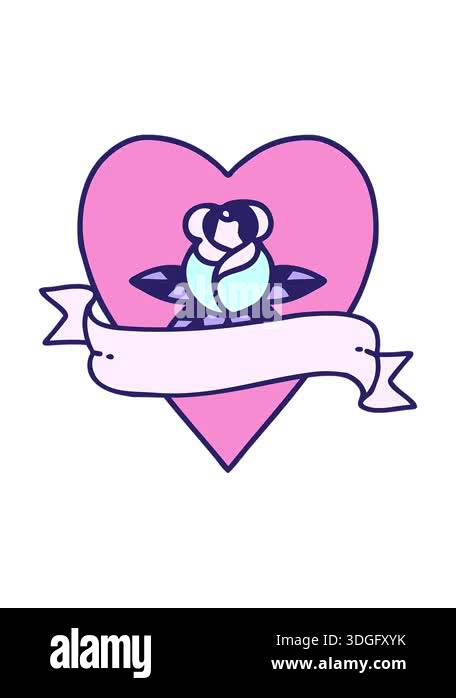 bob and pause animation of tattoo in traditional style of a heart rose ...