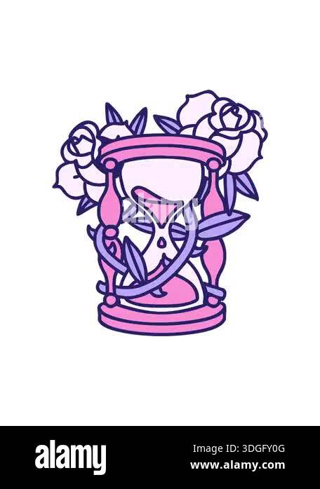 spinning motion animation of tattoo style image of hour glass and ...