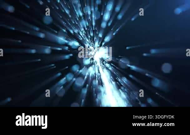 Blue light particles rush through a futuristic tunnel, forming a ...