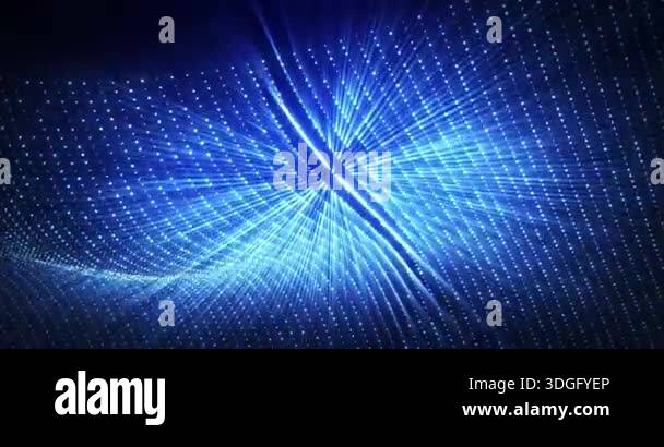 Abstract blue light rays and particles radiate from the center, forming ...