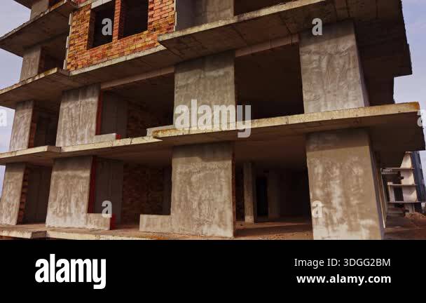 Aerial view showing the skeletal structure of a building under ...