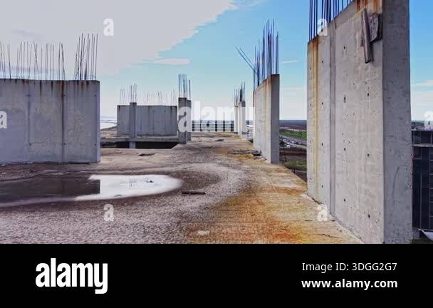 Aerial view from the top of a partially constructed building showing ...