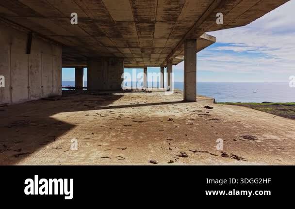 An aerial view showcases an empty concrete structure overlooking the ...