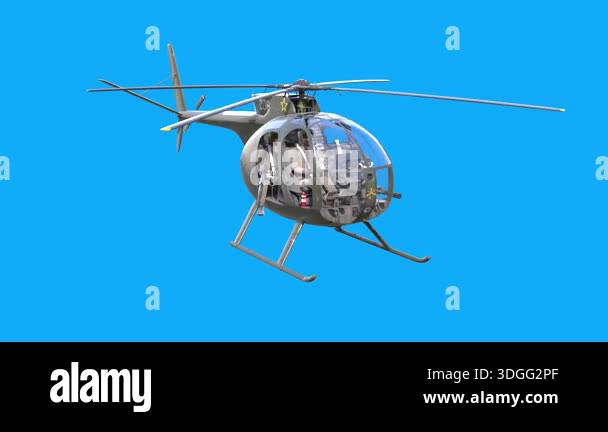 Hughes OH-6 Cayuse Military Helicopter 3D Animation on Blue Screen ...