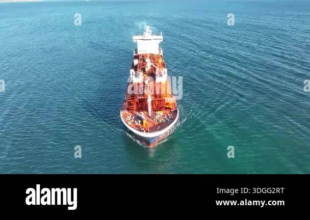 Aerial view of big oil, chemical tanker sails. Tanker ship logistic and ...