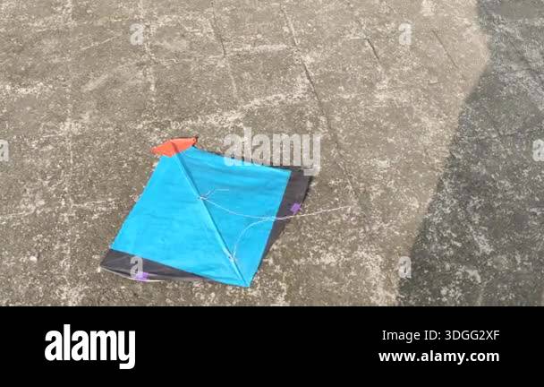 Picture of a blue and black kite soaring against a bright sunny sky ...