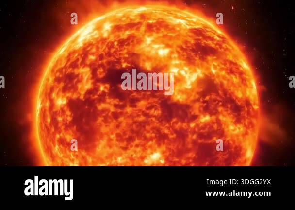 Detailed close-up view of the sun's intensely glowing surface and ...
