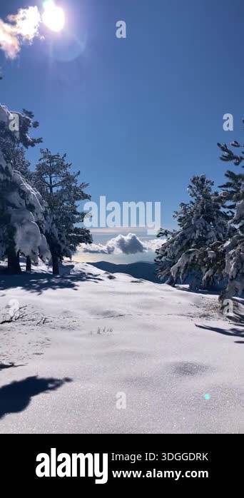 Pristine winter mountain views reveal snow-covered peaks and untouched ...