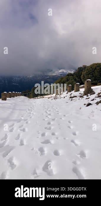 Pristine winter mountain views reveal snow-covered peaks and untouched ...