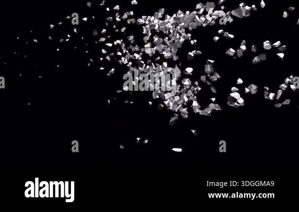 Number Three breaking apart into many pieces and flying away in a ...