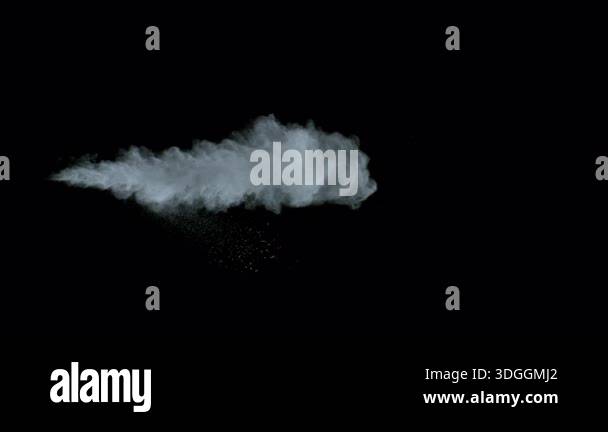 Super Slow Motion Shot of Blowing White Powder Cloud Isolated on Black ...