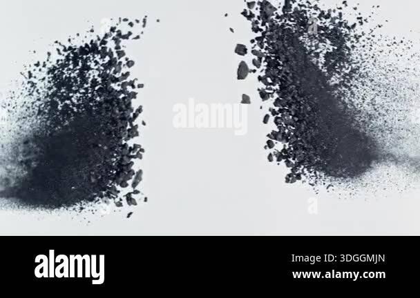 Super Slow Motion Flying and Colliding Crushed Coal Isolated On White ...