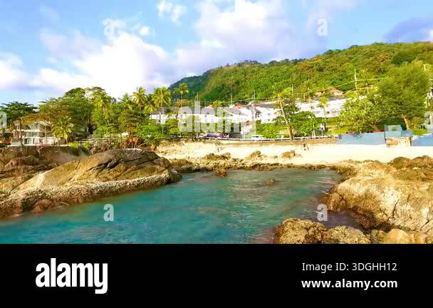 Amazing rocky Kalim Beach tropical landscape panorama view with blue ...