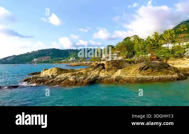 Amazing rocky Kalim Beach tropical landscape panorama view with blue ...