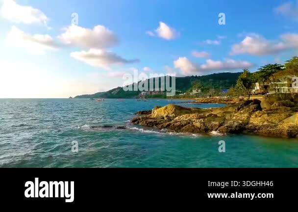 Amazing rocky Kalim Beach tropical landscape panorama view with blue ...