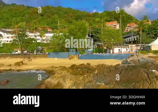 Amazing rocky Kalim Beach tropical landscape panorama view with blue ...