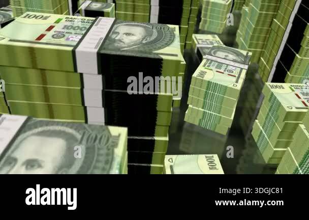 Paraguay guarani Paraguayan money notes packs loop. 3D flight over ...
