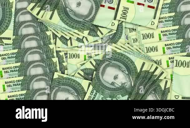 Paraguay guarani Paraguayan money banknotes in a cash fan mosaic ...