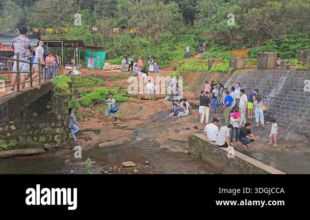 21 September 2024, Matheran, Maharashtra, India Visitors gather near a ...