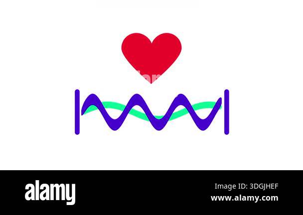 A red heart icon floats above a purple waveform to represent a positive ...