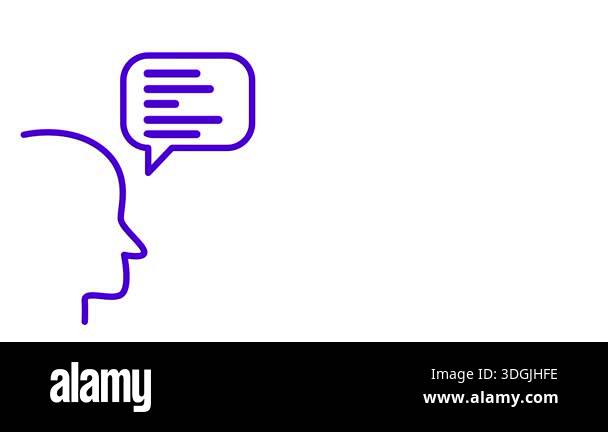 A single purple outline of a person is shown with a rectangular speech ...