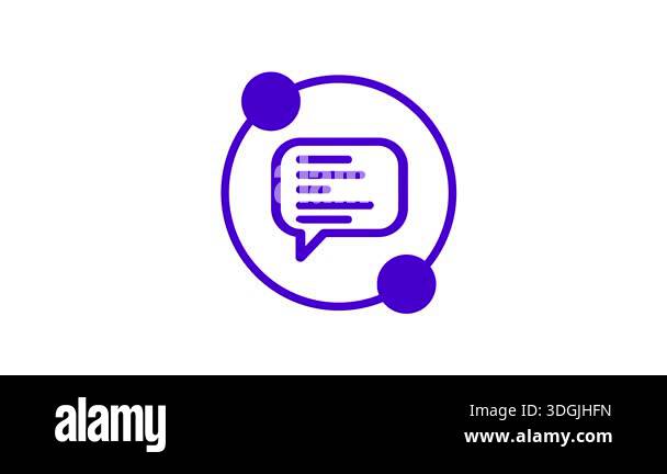 A purple speech bubble is enclosed within a thin circular orbit ...