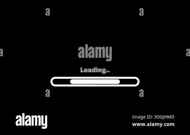 A minimalist white loading bar displays against a solid black ...